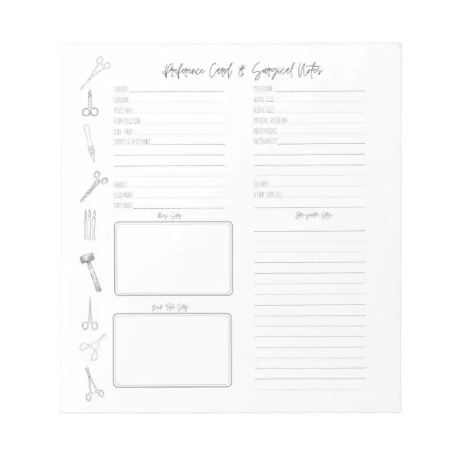 Surgical Tech Preference Card Notes | Zazzle