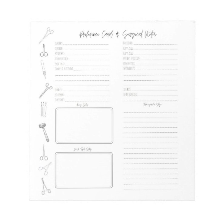 Surgical Tech Preference Card Notes | Zazzle