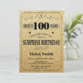 Surprise 100th Birthday Black and Gold Glitter Invitation | Zazzle