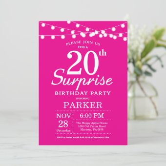 Surprise 20th Birthday Invitation Hot Pink | Zazzle