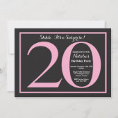 Surprise 20th Birthday Pink and Black Chalkboard Invitation | Zazzle