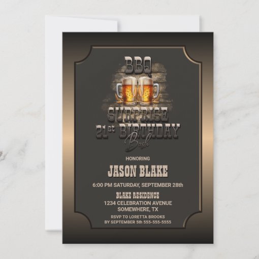 Surprise 21st Birthday BBQ Beers Party Invitation | Zazzle