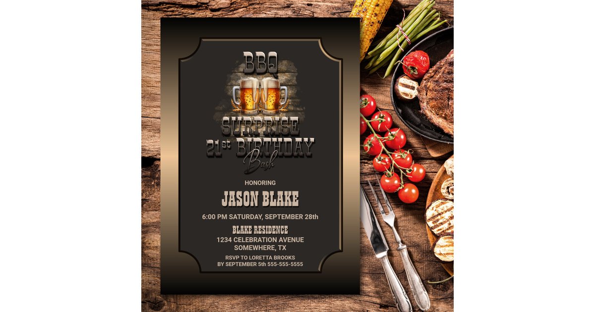 Surprise 21st Birthday BBQ Beers Party Invitation | Zazzle