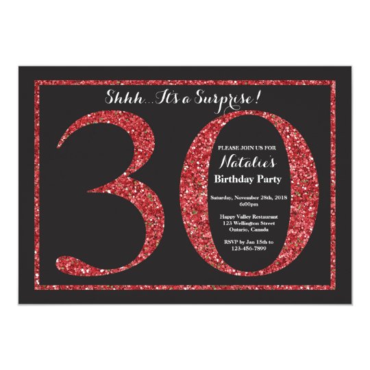 Surprise 30th Birthday Invitation Red Glitter | Zazzle.com