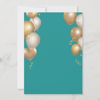 Surprise 40th Birthday Teal and Gold Balloons Invitation | Zazzle