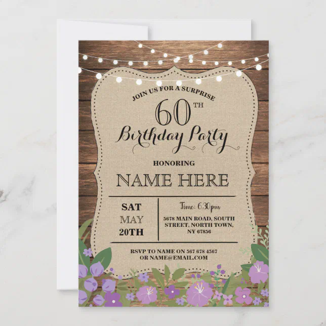 SURPRISE 60th & Any Age Birthday Party Wood Invite | Zazzle
