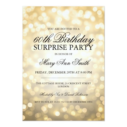 Surprise 60th Birthday Party Gold Glitter Lights Invitation | Zazzle.com