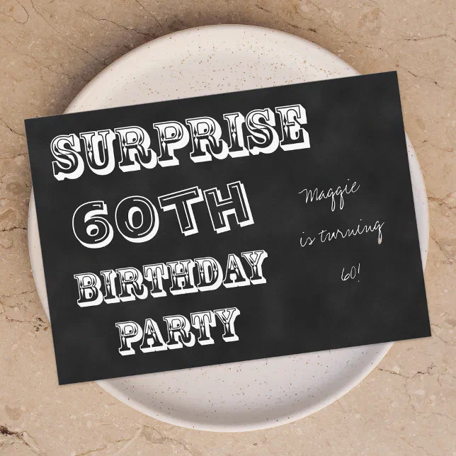 Surprise 60th Birthday Party Invitation Chalkboard | Zazzle