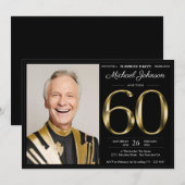 Surprise 60th Black Gold Text Photo Birthday Party Invitation | Zazzle