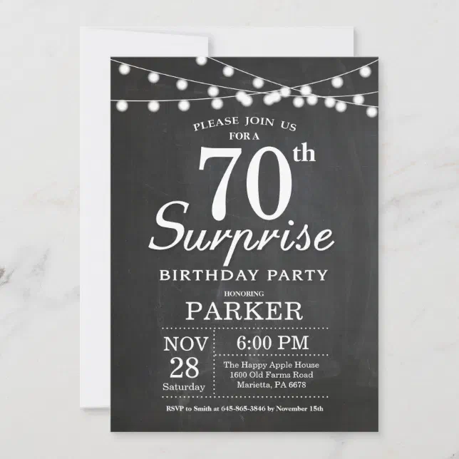 Surprise 70th Birthday Invitation Chalkboard | Zazzle