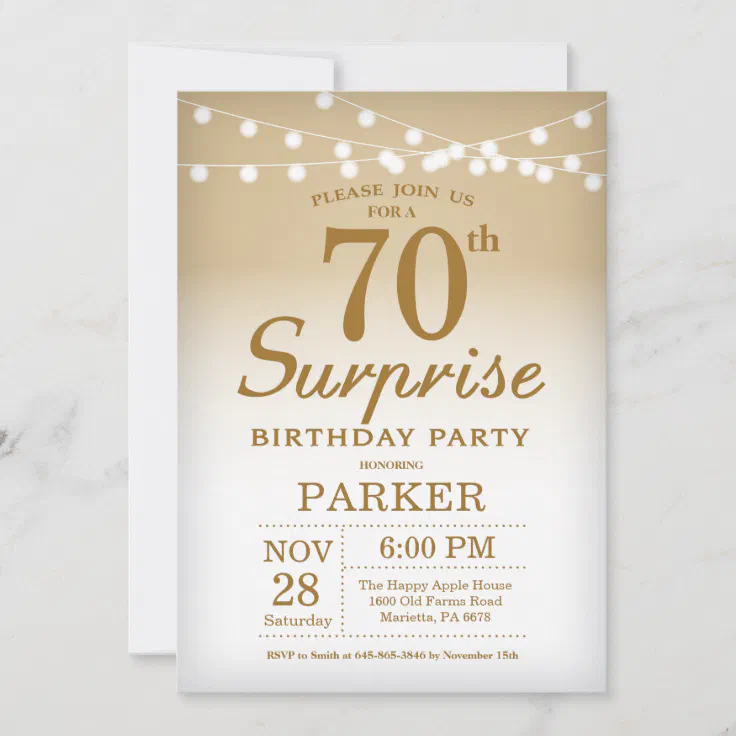 Surprise 70th Birthday Invitation Gold | Zazzle