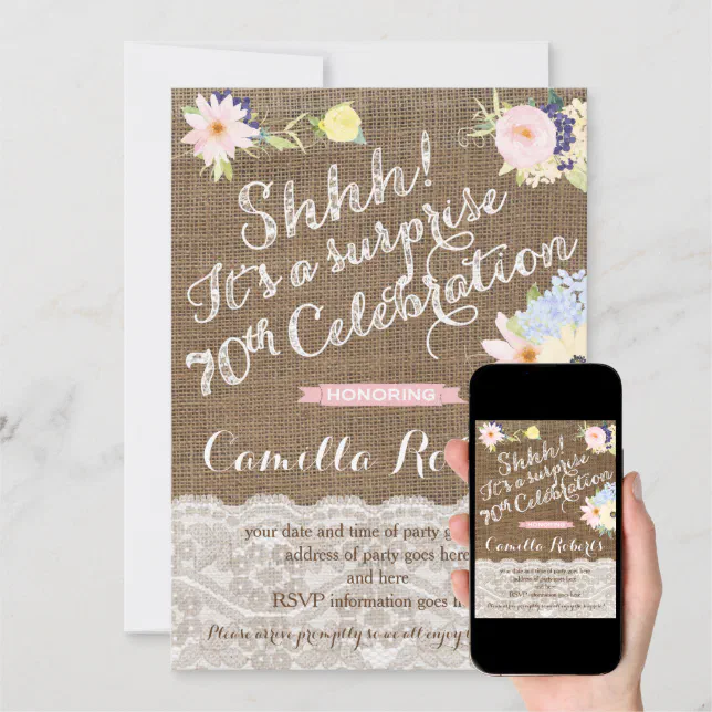 surprise 70th birthday invitations, surprise party invitation | Zazzle