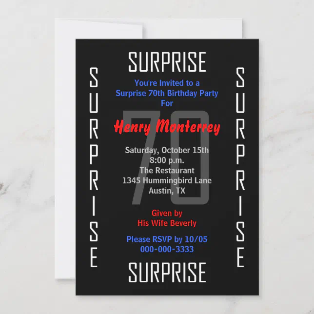 Surprise 70th Birthday Party Invitation 70 | Zazzle