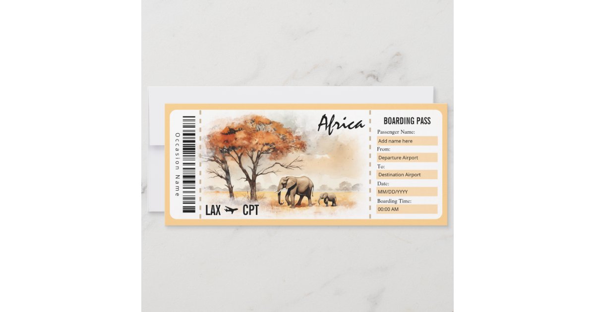 Surprise Africa Boarding Pass Gift Certificate Invitation | Zazzle