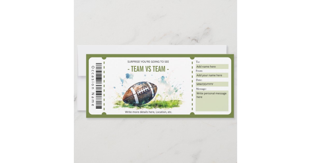 Surprise American Football Ticket Template | Zazzle