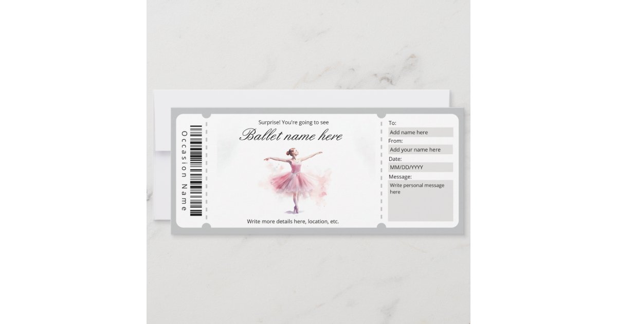 Surprise Ballet Ticket Gift Template | Zazzle