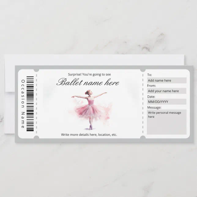 Surprise Ballet Ticket Gift Template | Zazzle