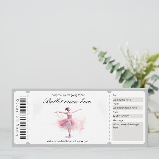 Surprise Ballet Ticket Gift Template | Zazzle