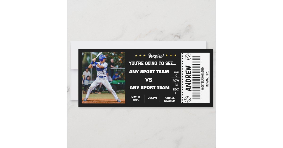 Surprise Baseball Game Stadium Gift Ticket Invitation | Zazzle
