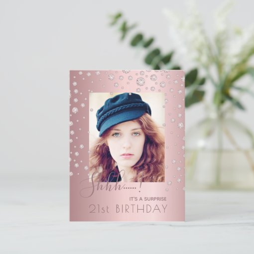 Surprise Birthday dusty rose pink photo invitation Postcard | Zazzle