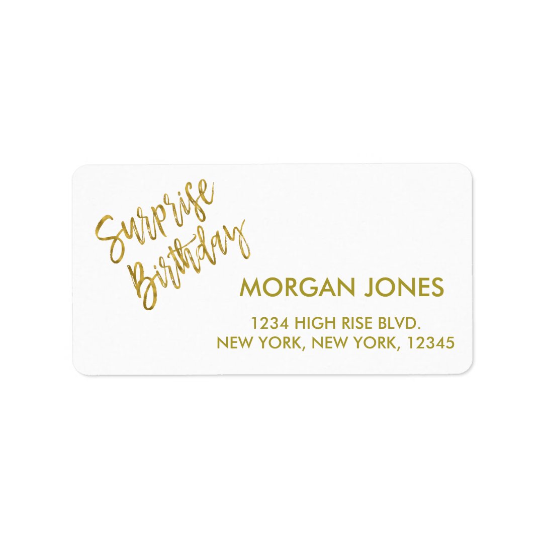 Surprise Birthday Party Birthday Address Label | Zazzle