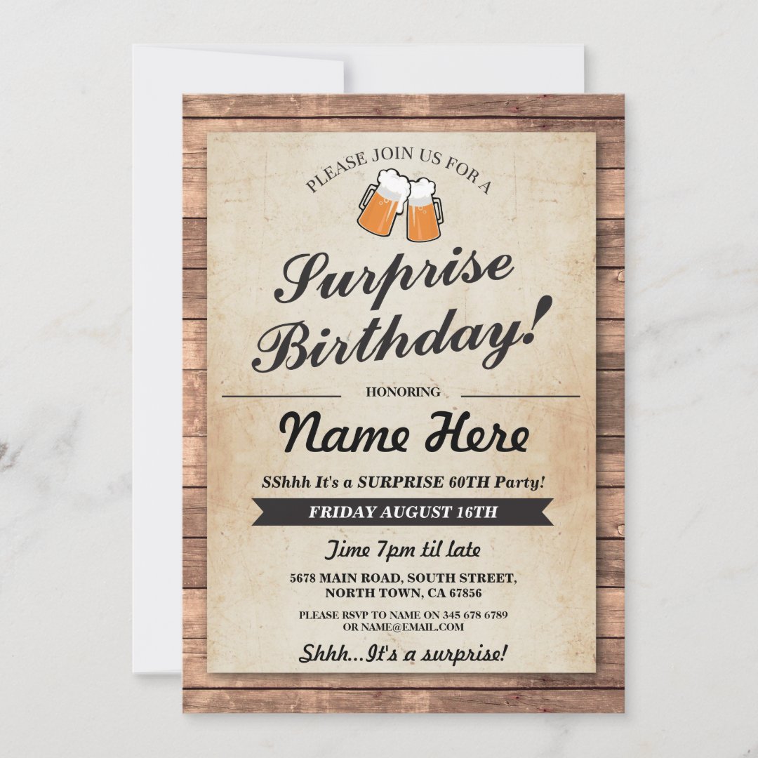 Surprise Birthday Party Cheers Beers Invitation | Zazzle