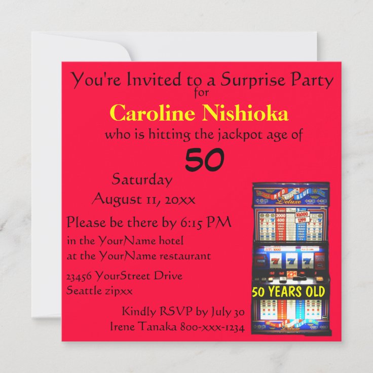 Surprise Birthday Party Lucky Red Slot Machine Invitation | Zazzle