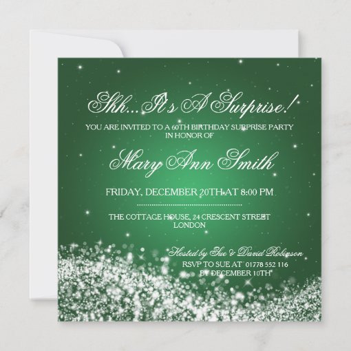 Surprise Birthday Party Sparkling Wave Green Invitation | Zazzle