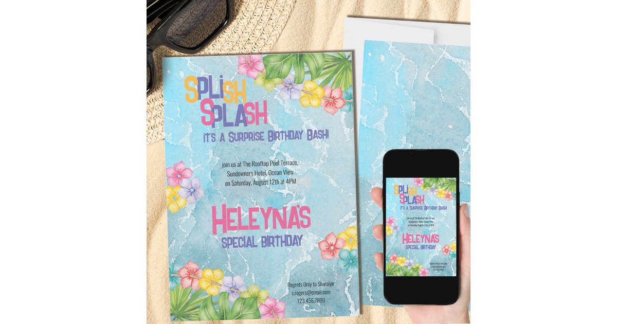 Surprise Birthday Pool Party Summer Invitation | Zazzle