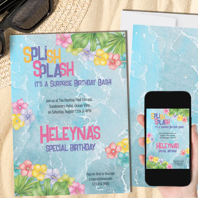 Surprise Birthday Pool Party Summer Invitation | Zazzle