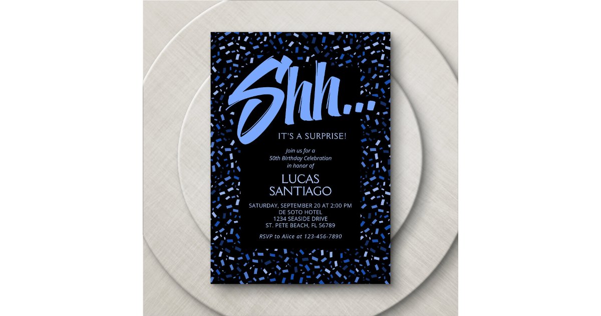 Surprise Blue Men's Confetti Birthday Invitation | Zazzle