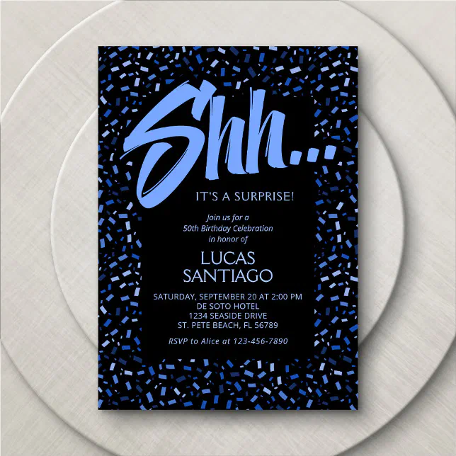 Surprise Blue Men's Confetti Birthday Invitation | Zazzle