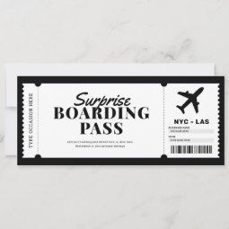 Surprise Boarding Pass Airplane Gift Ticket Invitation | Zazzle
