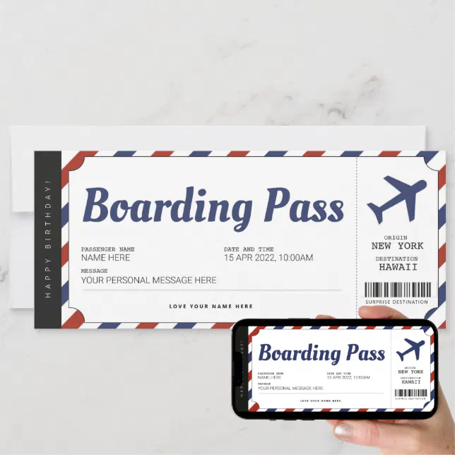 Surprise Boarding Pass Airplane Gift Ticket Invitation | Zazzle