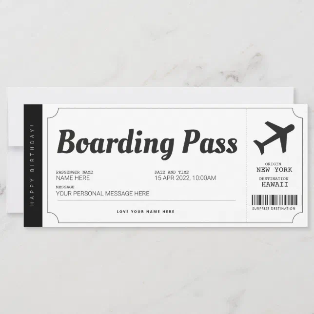 Surprise Boarding Pass Airplane Travel Ticket Invitation | Zazzle