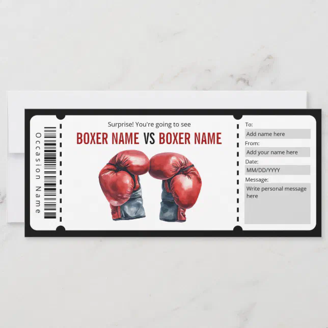 Surprise Boxing Match Ticket Gift Certificate Invitation | Zazzle