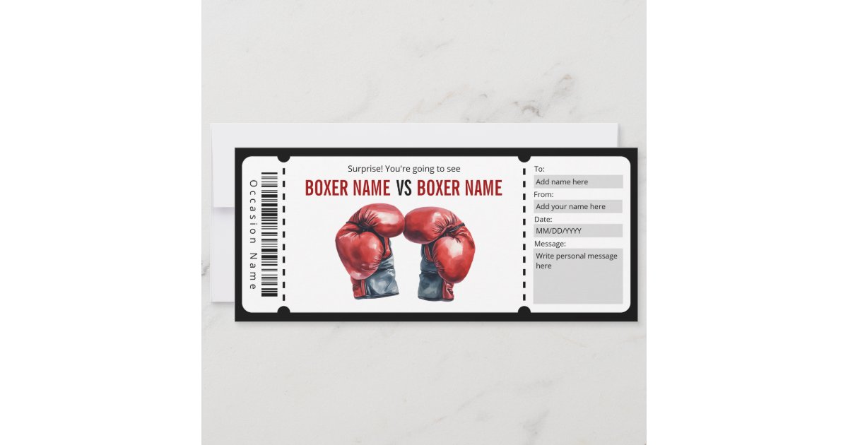 Surprise Boxing Match Ticket Gift Certificate Invitation | Zazzle