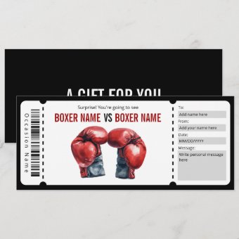 Surprise Boxing Match Ticket Gift Certificate Invitation | Zazzle