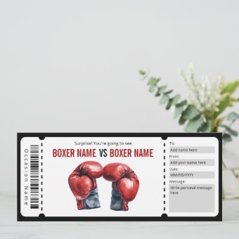 Surprise Boxing Match Ticket Gift Certificate Invitation | Zazzle