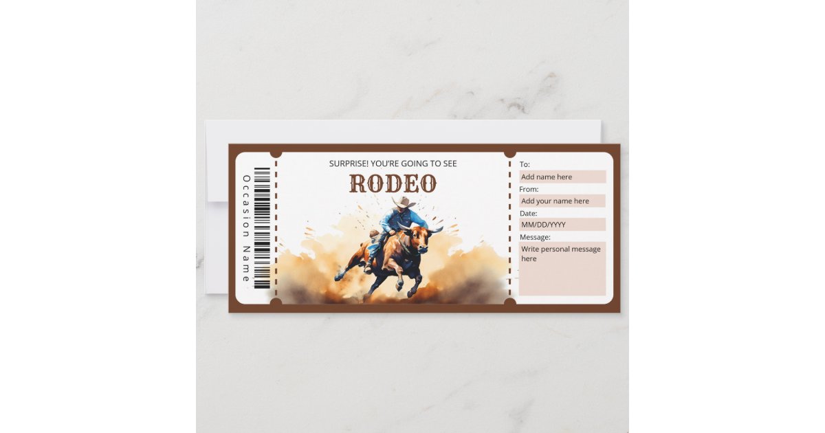 Surprise Bull Rodeo Ticket Gift Certificate Invitation | Zazzle