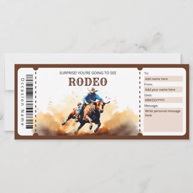Surprise Bull Rodeo Ticket Gift Certificate Invitation | Zazzle