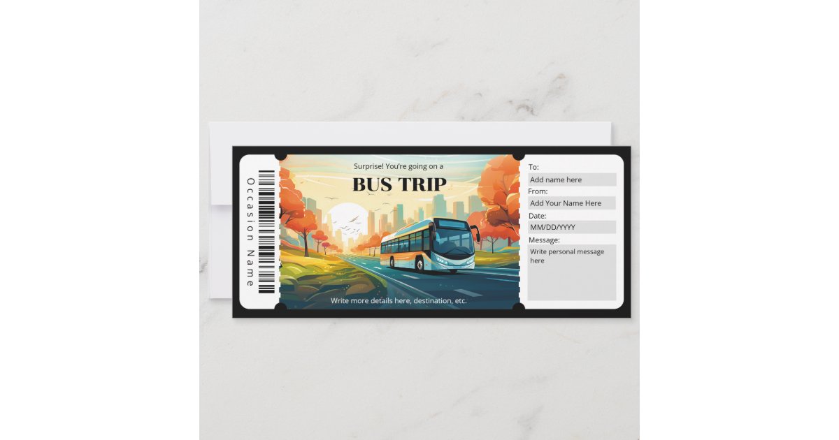 Surprise Bus Ticket Gift Certificate Invitation | Zazzle
