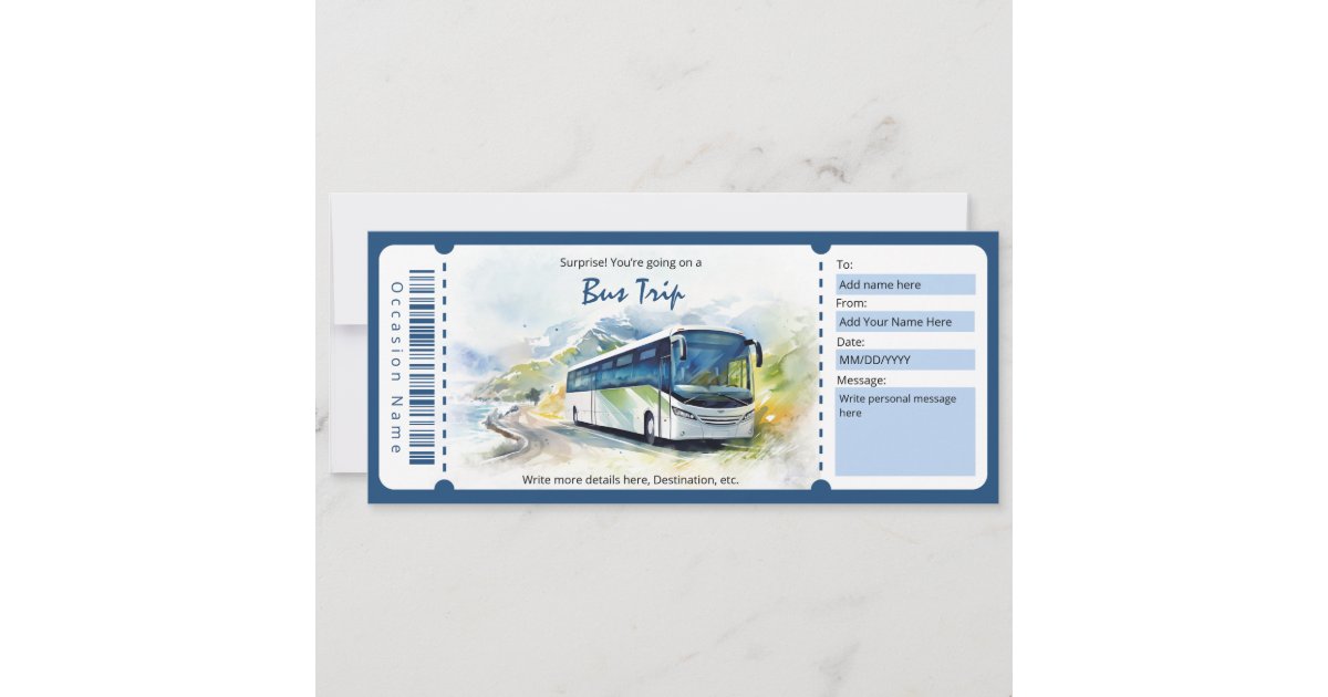 Surprise Bus Ticket Gift Certificate Invitation | Zazzle