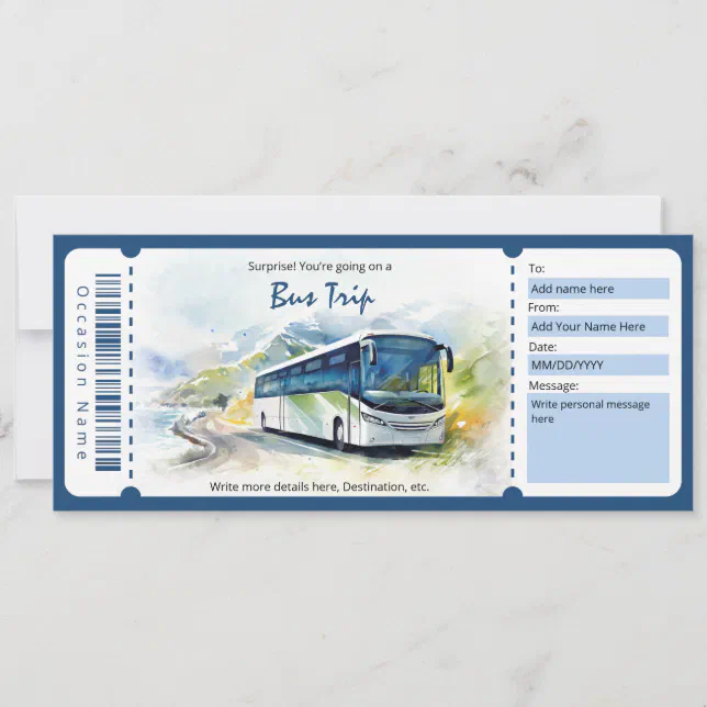 Surprise Bus Ticket Gift Certificate Invitation | Zazzle
