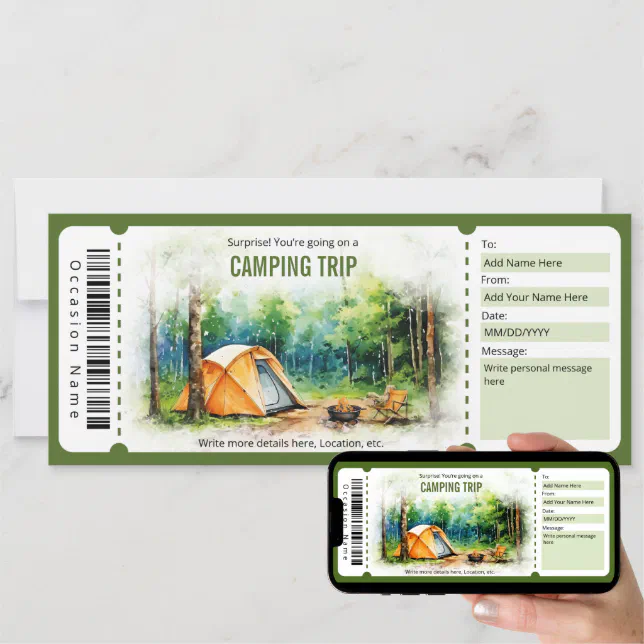 Surprise Camping Trip Ticket Template | Zazzle