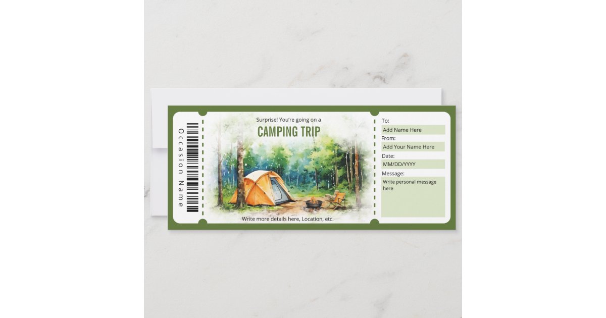Surprise Camping Trip Ticket Template | Zazzle