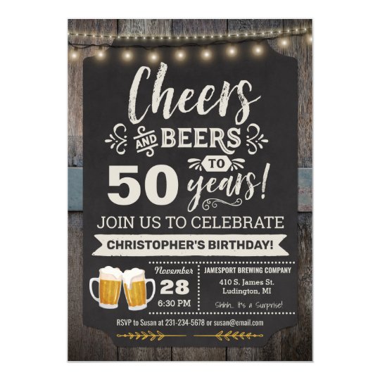 Surprise Cheers And Beers 50th Birthday Invitation