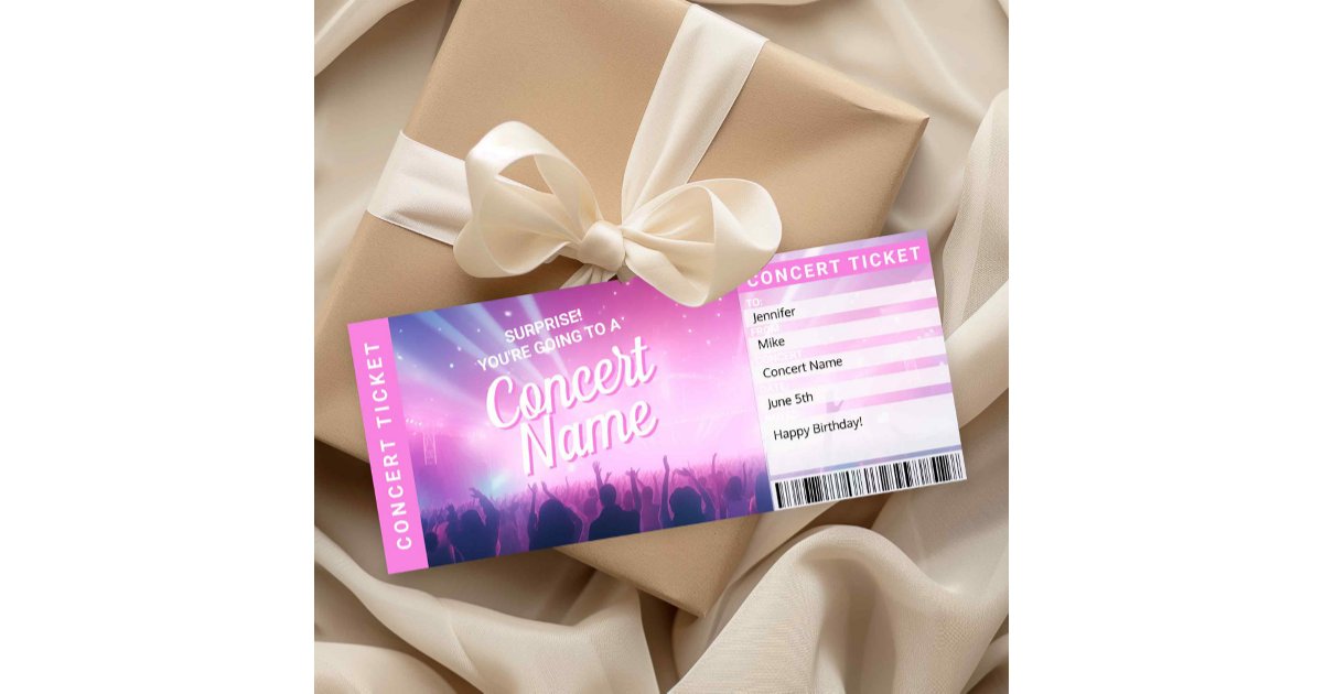 Surprise Concert Gift Ticket Music Reveal Card | Zazzle