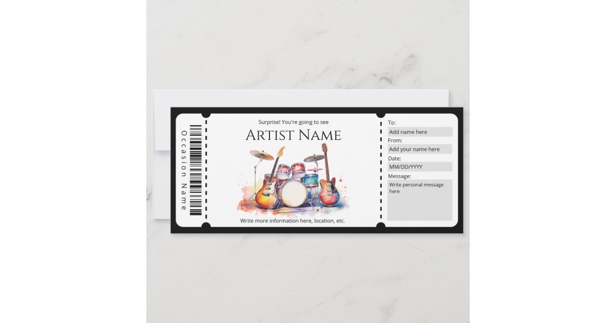 Surprise Concert Ticket Template | Zazzle