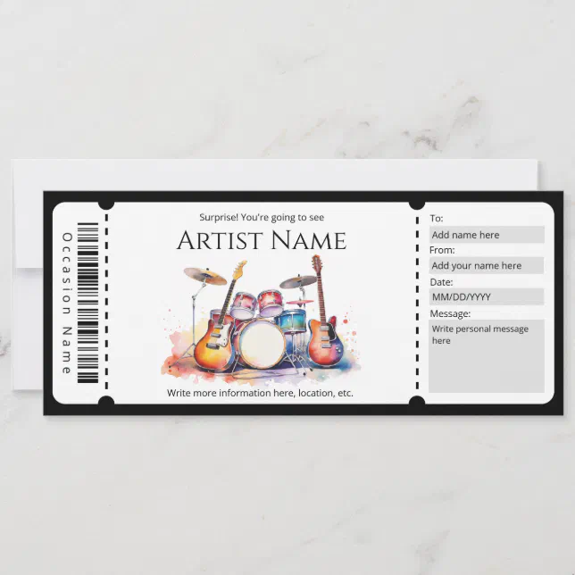 Surprise Concert Ticket Template | Zazzle
